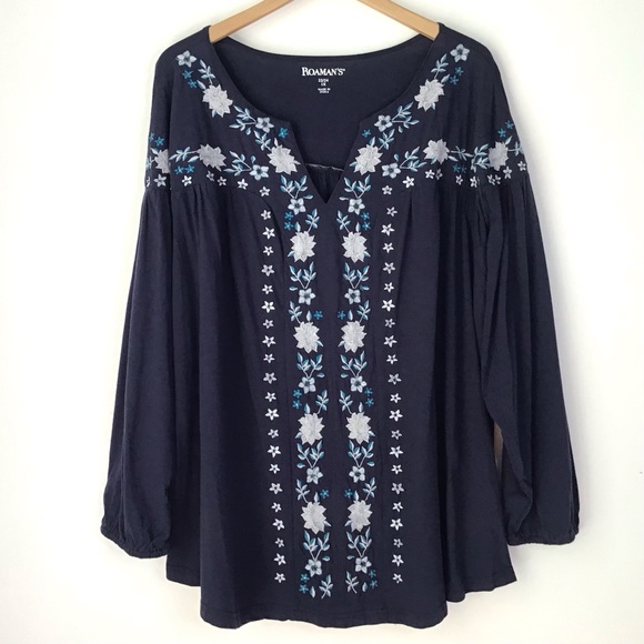 Roaman's | Tops | Roamans Navy Blue Top Size X 2224 Embroidered Beaded ...